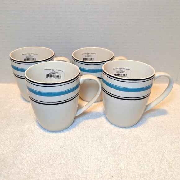 Lenox | Dining | Lenox Illustrated Stripes Turquoise Mugs | Poshmark